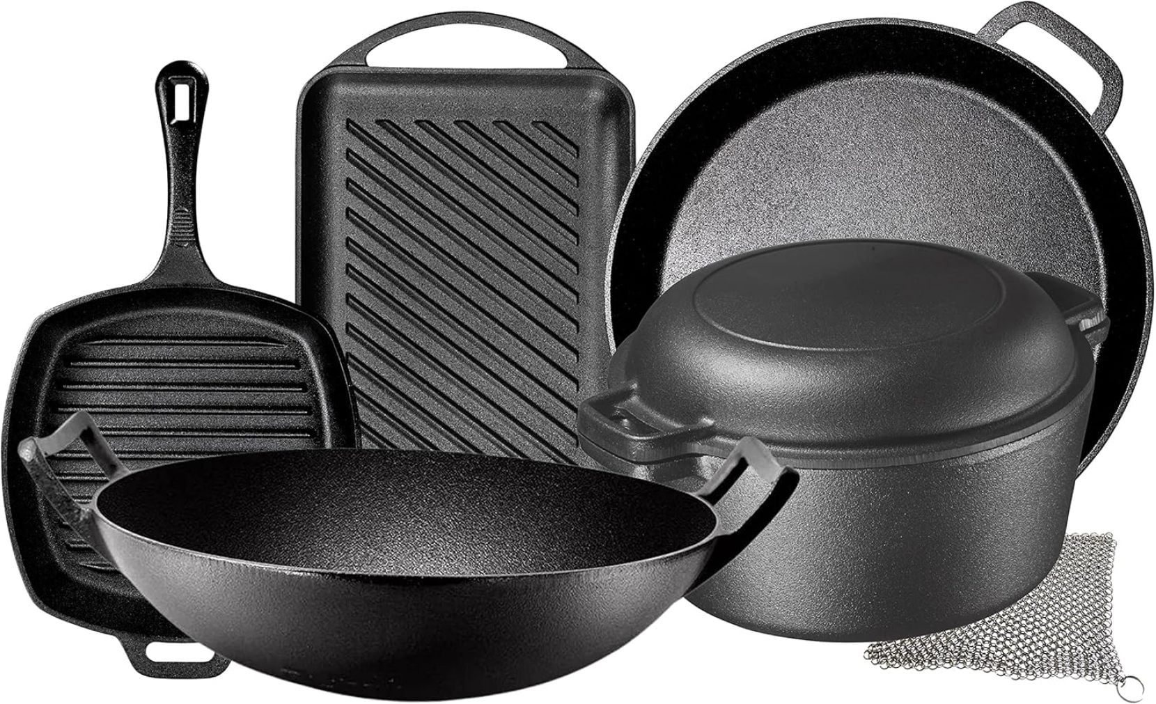 Pre Seasoned Cast Iron 7 Piece Bundle Gift Set, Double Dutch ...