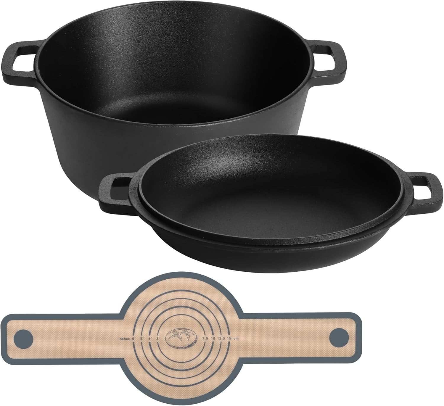 Pre-Seasoned Cast Iron Dutch Oven, 5 Quart 2 in 1 Dutch Oven Pot with ...