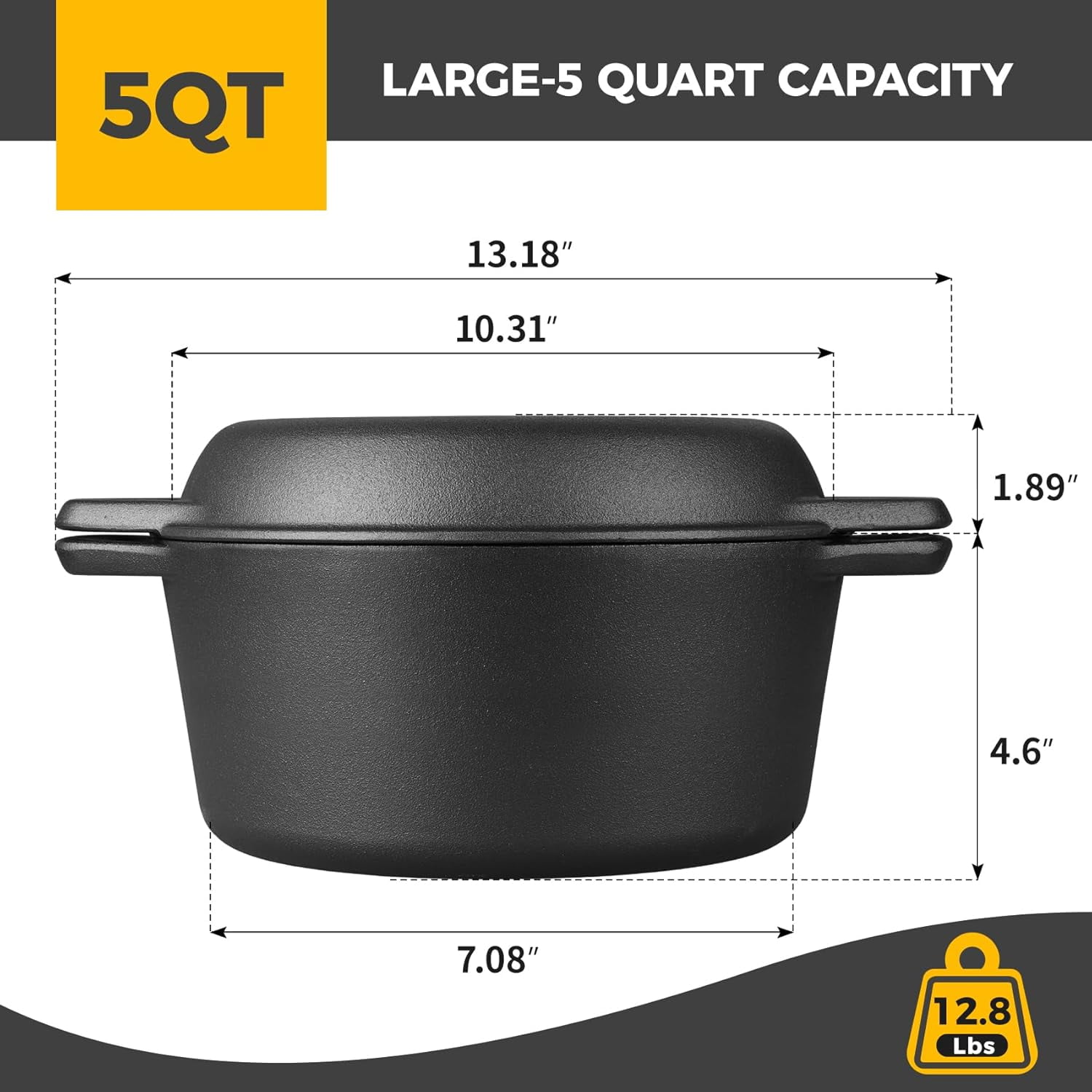 Pre-Seasoned Cast Iron Dutch Oven Pot with Skillet Lid Cooking Pan, 2 ...