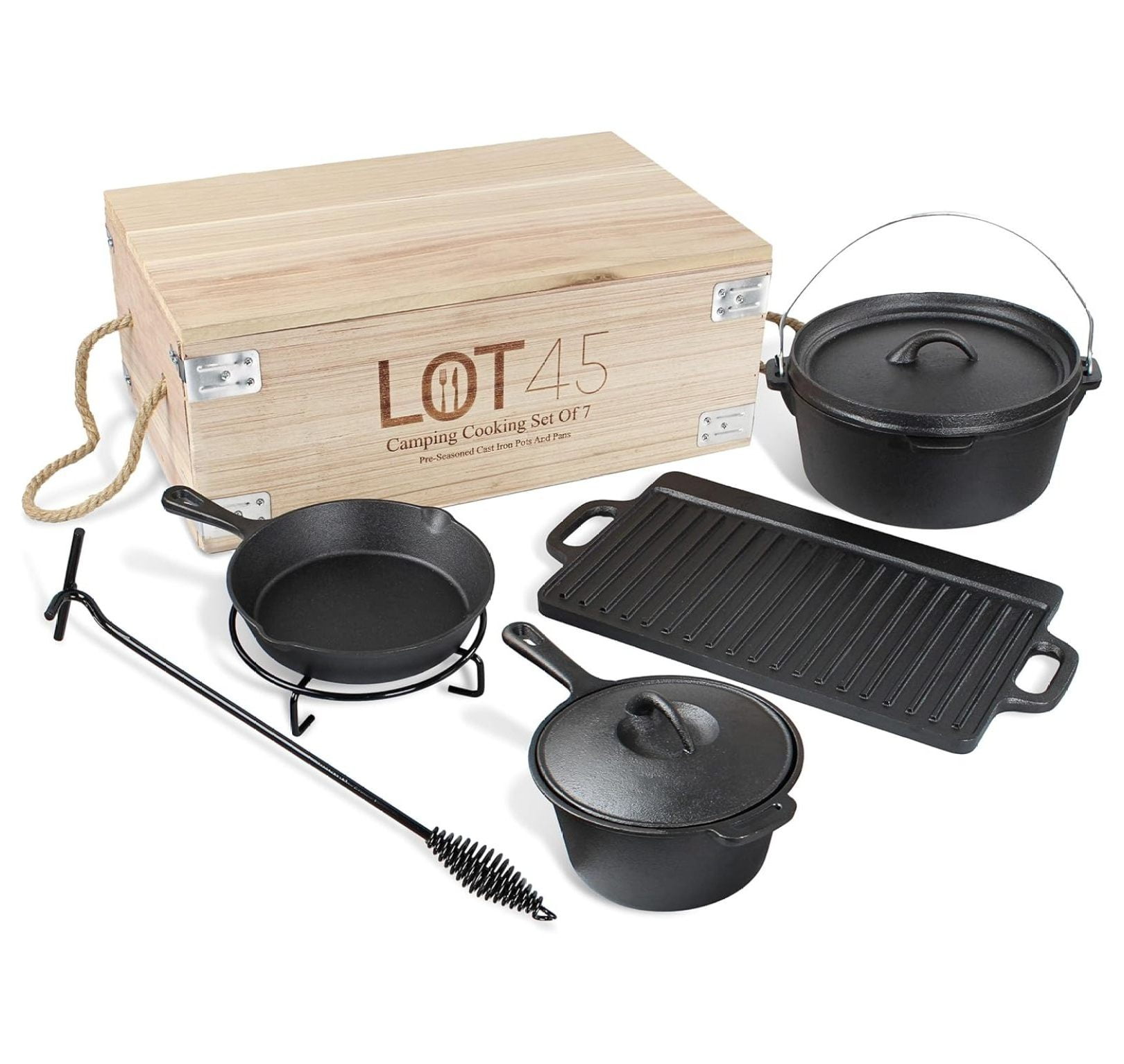 Pre-Seasoned Dutch Oven Camping Cooking Set Cookware - Cast Iron ...