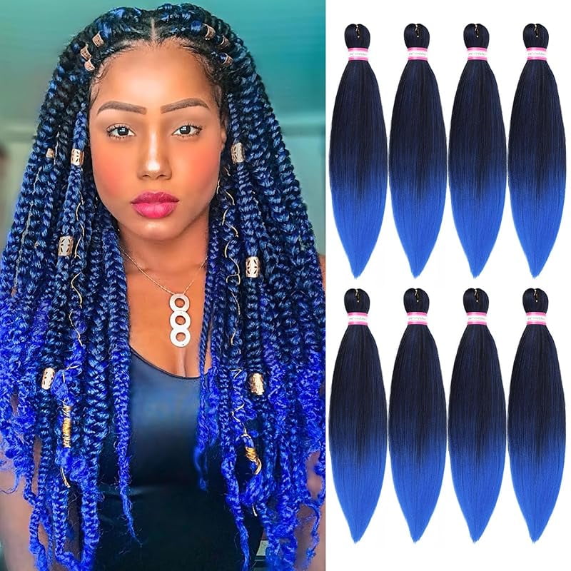 Pre Stretched Braiding Hair 20 Inch 8 Packs Natural Black Professional Braiding Hair for Braids ...