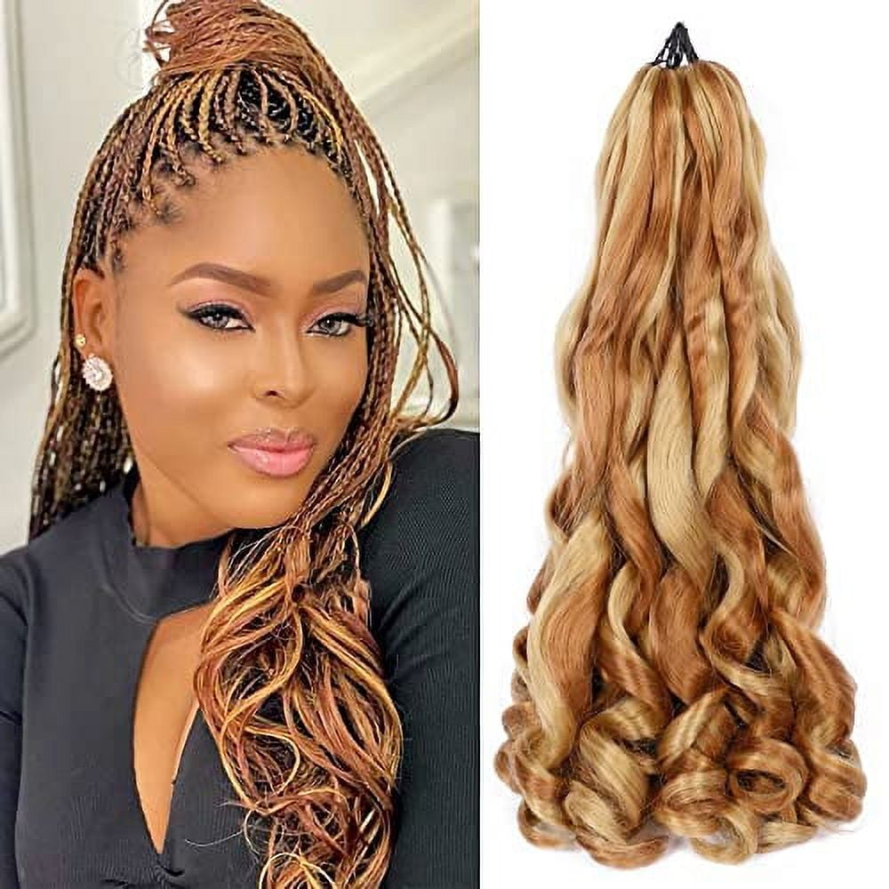 Pre Stretched Braiding Hair 22 Inch Bouncy French Curly Braiding Hair Mix Blond and Brown Loose Wavy Crochet Braids Hair for Women 7 Packs 27 30