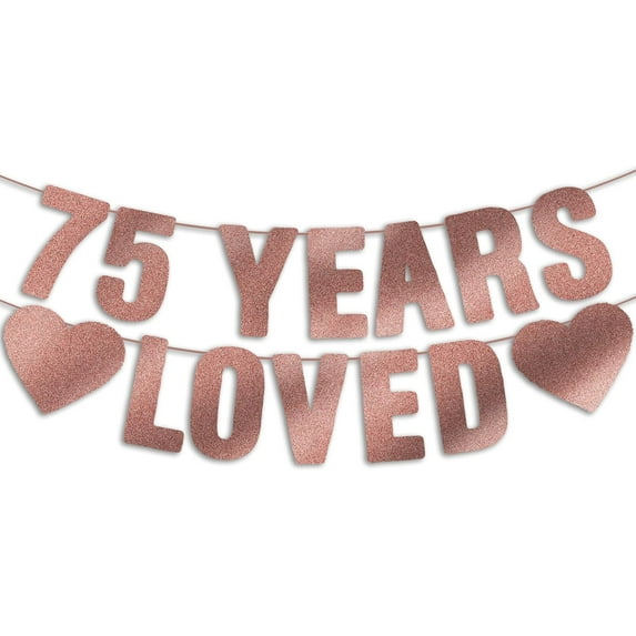 Pre-Strung 75th Birthday Banner - Rose Gold Glitter, Happy 75th ...