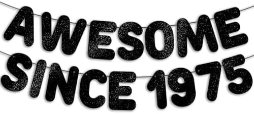 Pre-Strung Awesome Since 1975 Banner - Black Glitter 50th Birthday and ...