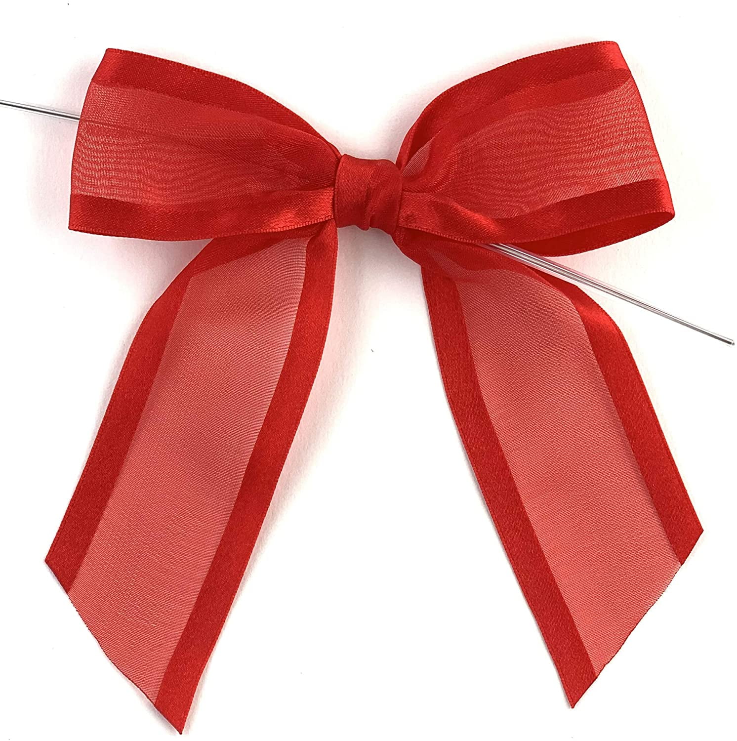 Pre-Tied Red Organza Bows - 4 1/2" Wide, Set of 12, Craft Ribbon Bow ...