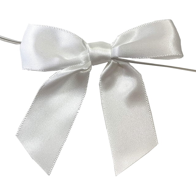 Pre-Tied White Satin Bows - 4 1/2" Wide, Set of 12, Wired Craft Ribbon ...