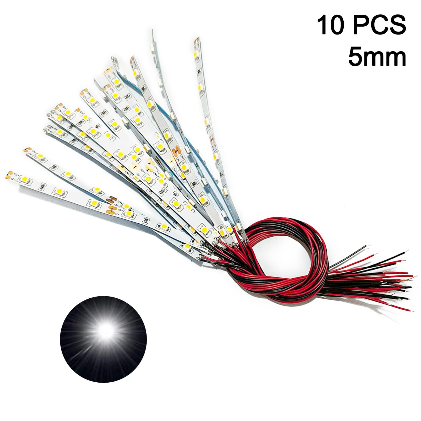 Pre-Wired White LED Strip Lights 10 Pcs Flexible SMD LED Lighting 12V ...