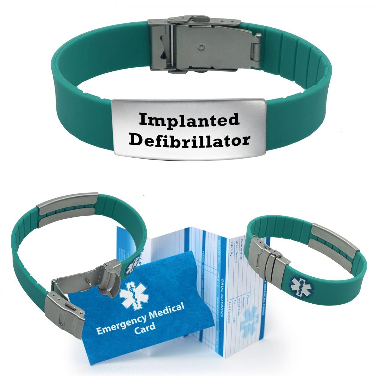 Pre-engraved "IMPLANTED DEFIBRILLATOR" Teal Sport Medical Bracelet for ...