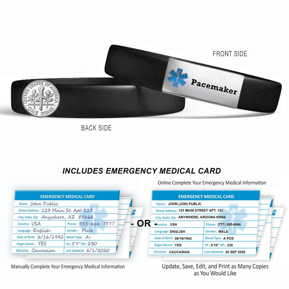 Pre-engraved "PACEMAKER" MedicBand Medical Alert ID Bracelet. Emergency ...
