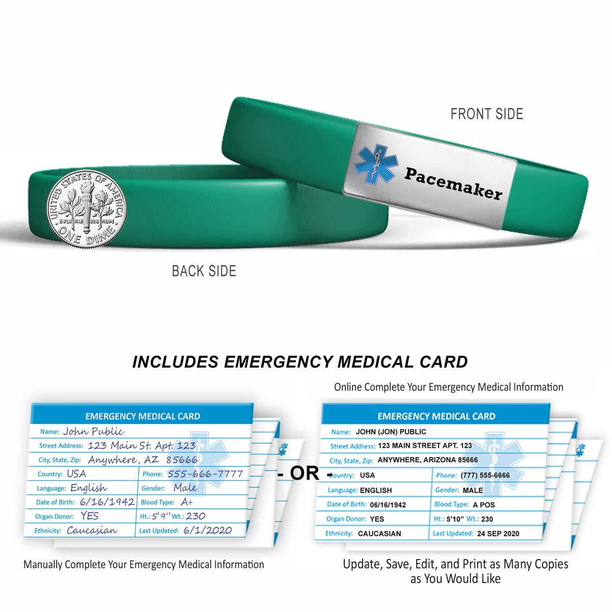 Pre-engraved "PACEMAKER" MedicBand Medical Alert ID Bracelet. Emergency ...