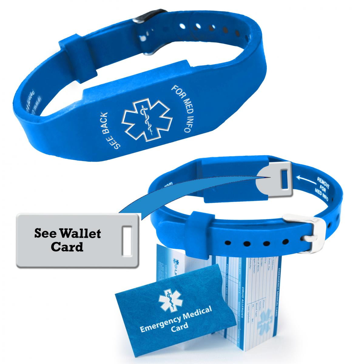 Pre-engraved "SEE WALLET CARD" Elite II Medical ID Bracelet for Men and ...