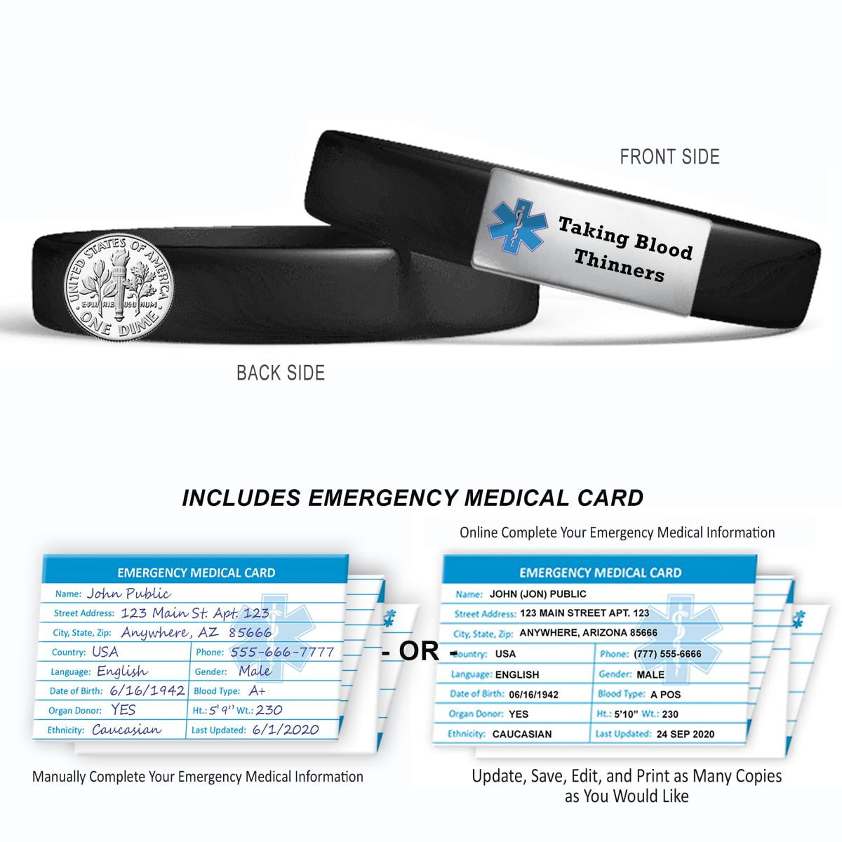 Pre-engraved "TAKING BLOOD THINNERS" MedicBand Medical Alert ID ...