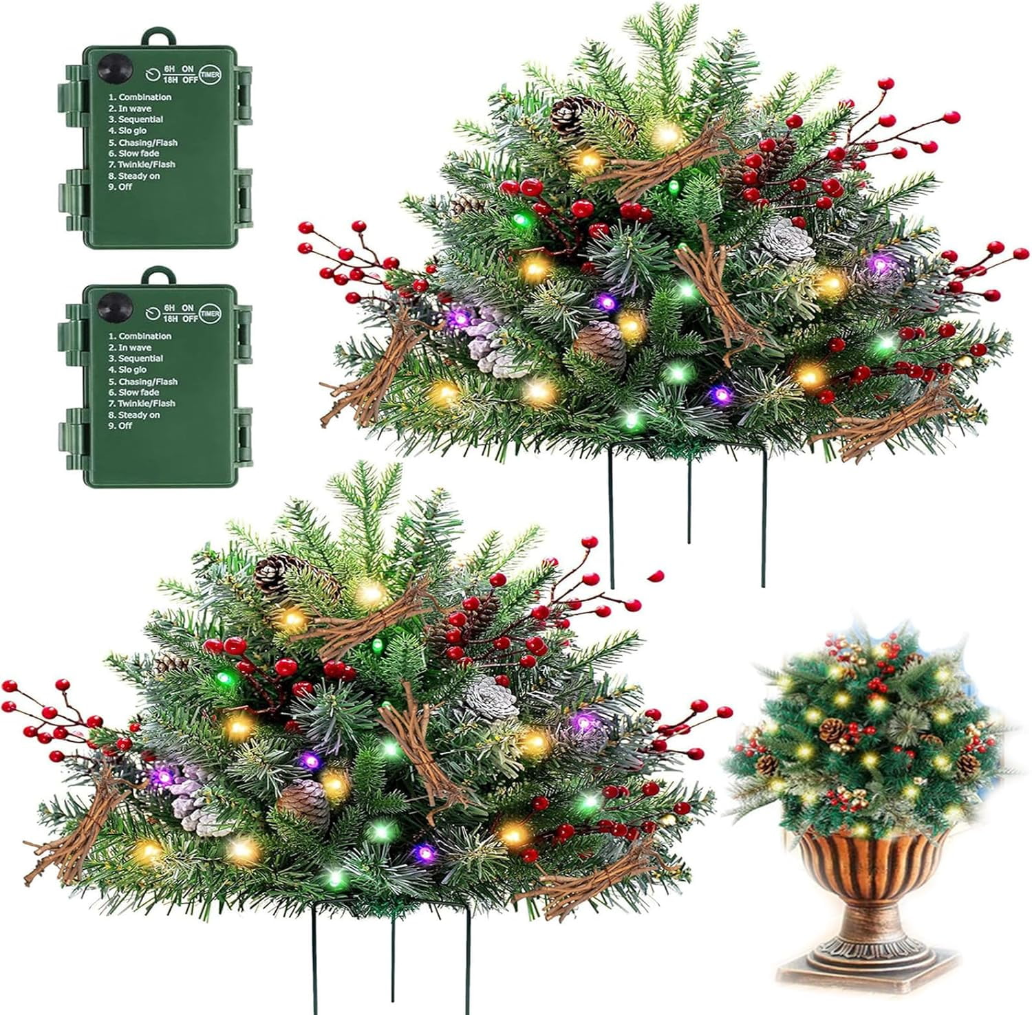 Pre-lit Artificial Christmas Tree Urn Filler, 18 Inch Lighted ...