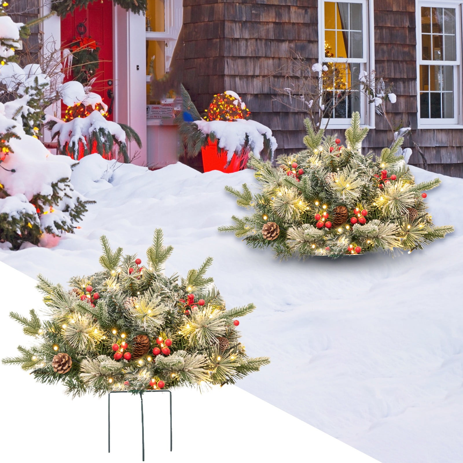 Holiday Planters,Holiday Planter Filler,Pre-lit Christmas Tree Urn ...