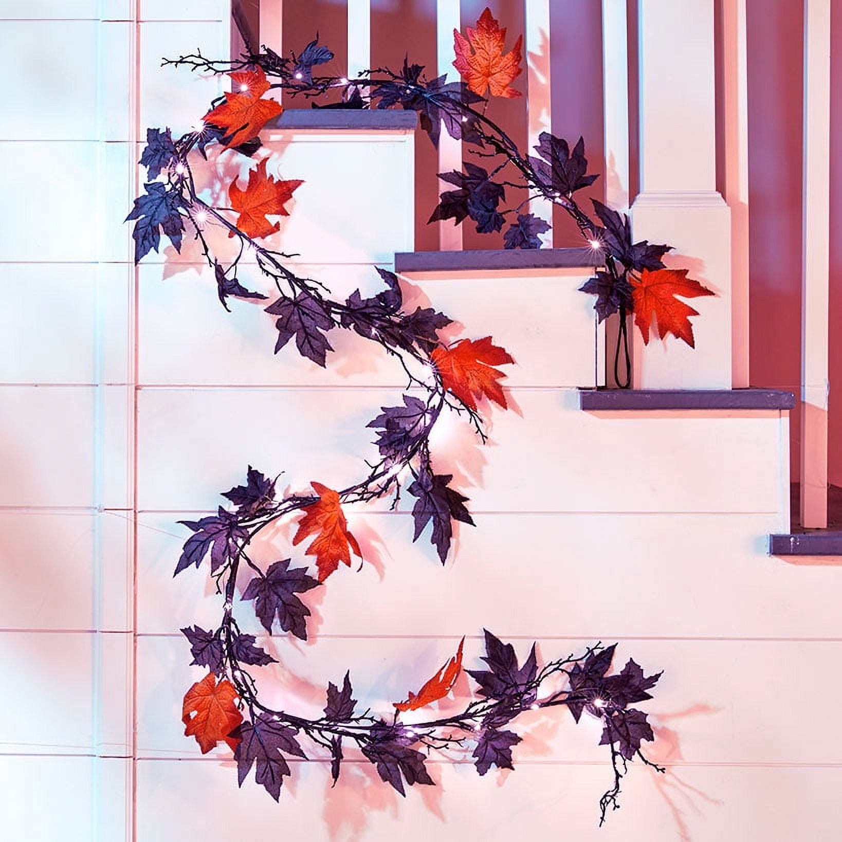 Pre-lit Fall Leaves 78" Decorative Garland for Halloween or Fall ...