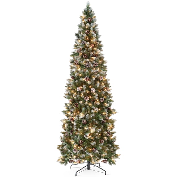Pre-lit Pencil Christmas Tree, Partially Flocked & Frosted Slim Holiday ...