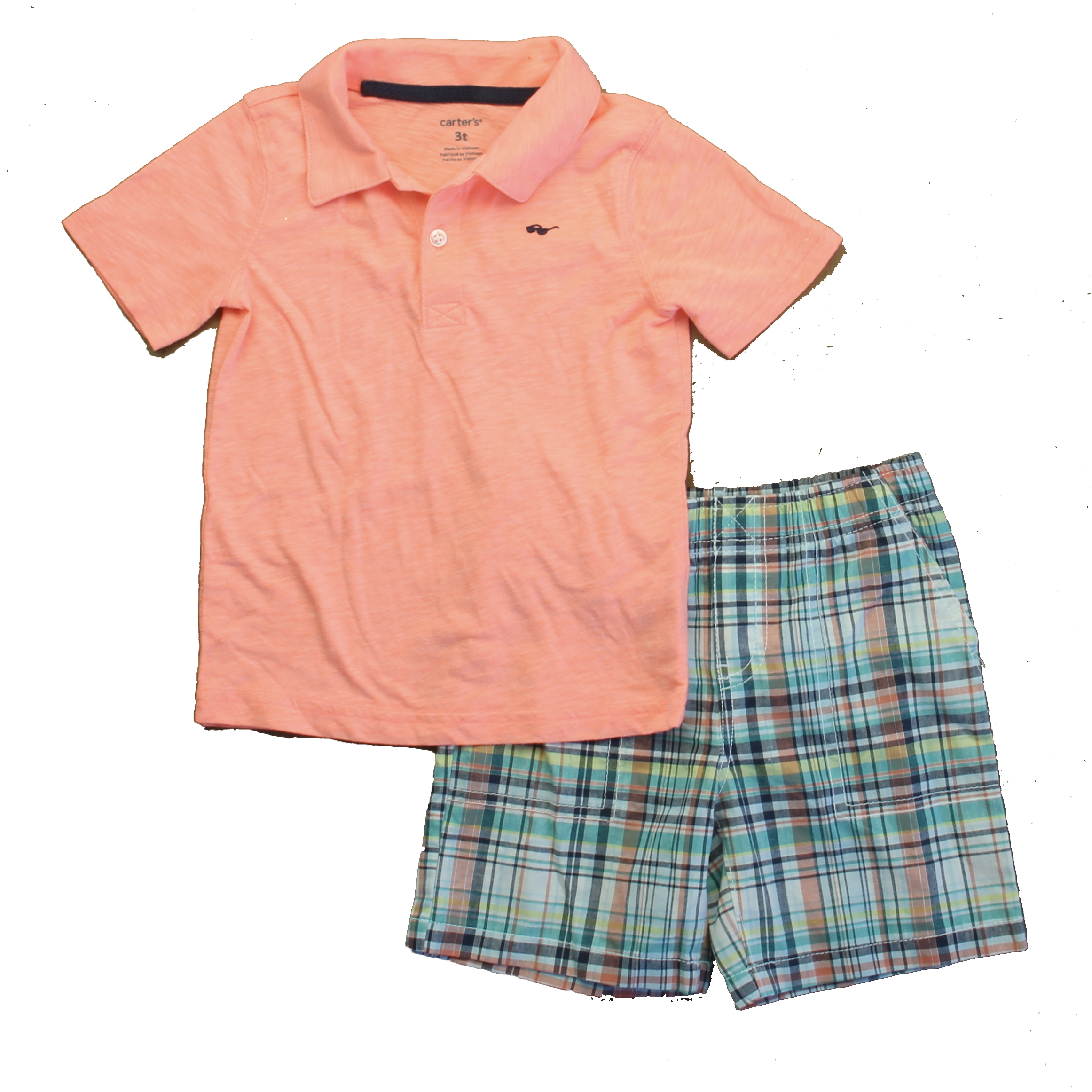 Pre-owned Carter's Boys Coral | Blue Plaid Apparel Sets size: 3T ...
