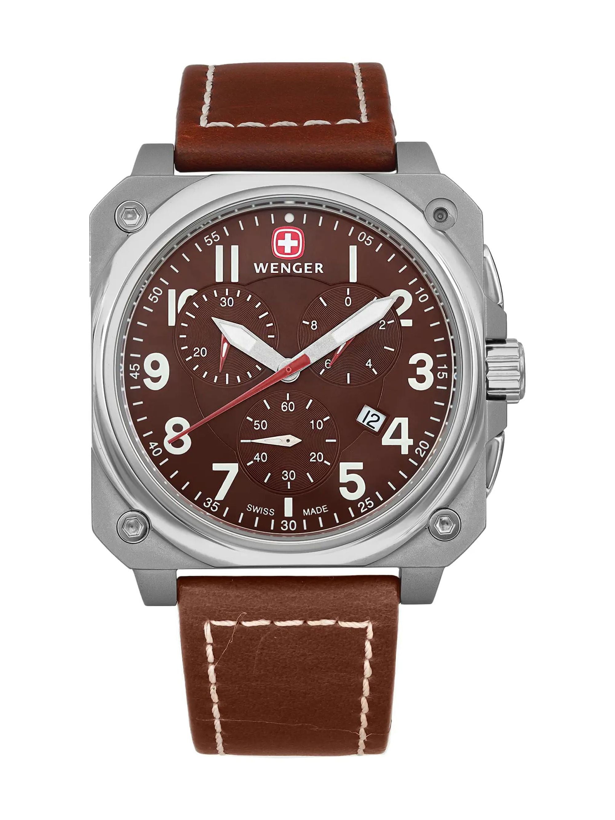 Pre-Owned Wenger AeroGraph 42mm Steel Brown Dial Quartz Watch 77014 ...