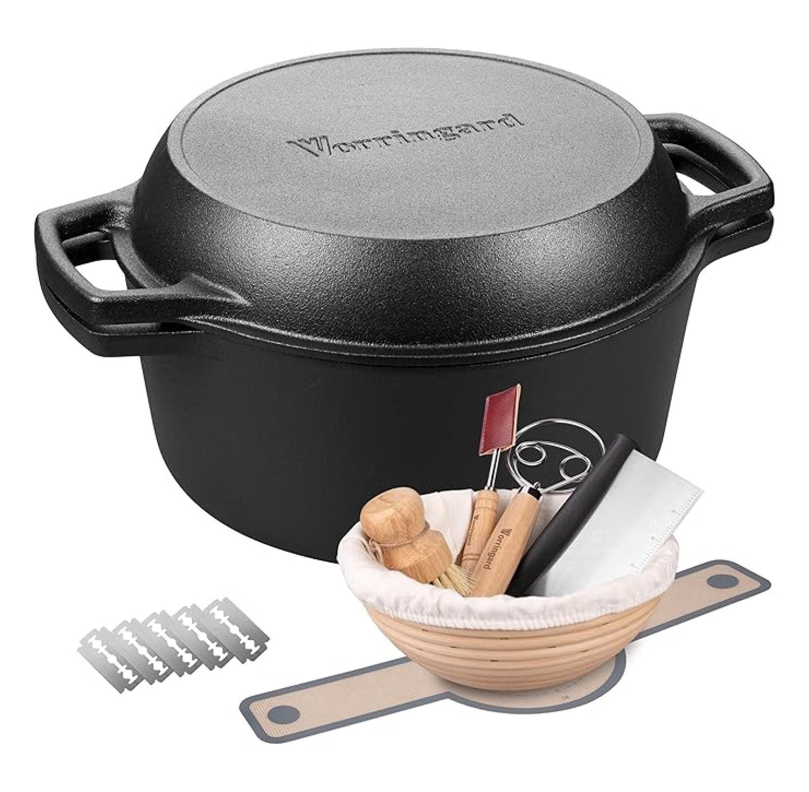 Pre-seasoned Cast Iron Double Dutch Oven Pot with Skillet Lid, Dual ...