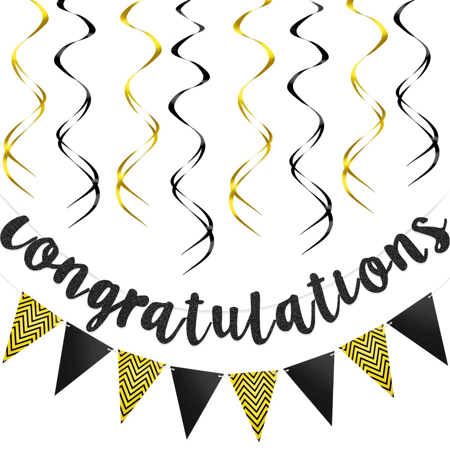 Pre-strung Glitter Congratulations Banner Triangle Flag Banner with 12 ...