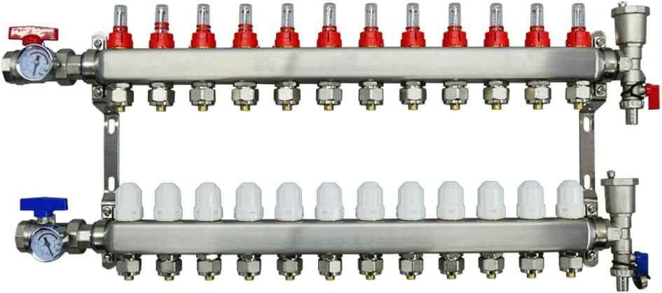 PreAsion 12-Branch PEX Radiant Floor Heating Manifold Set Stainless ...