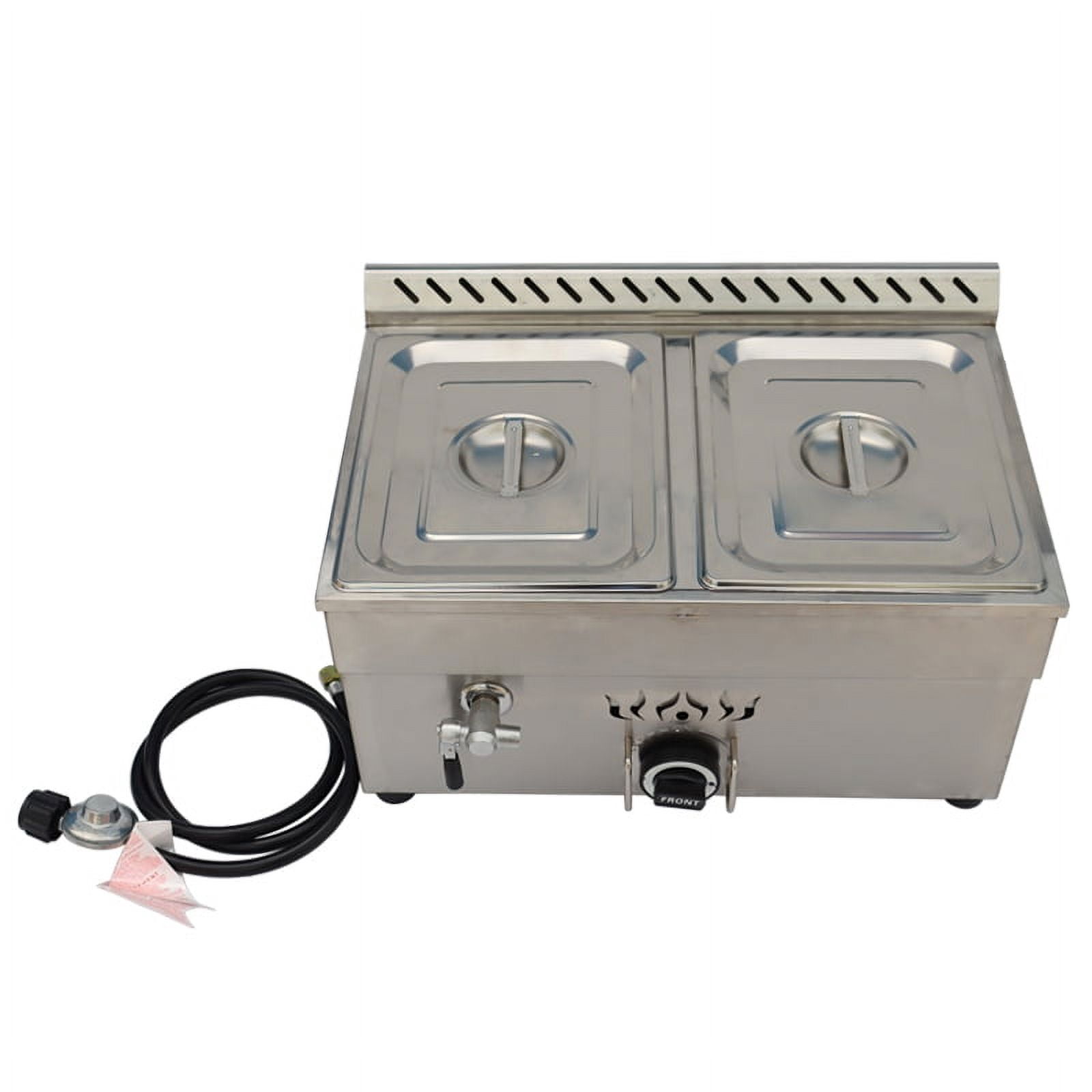 PreAsion 2-Pan Gas Food Warmer Stove Bain-marie Steam Heater Table with ...
