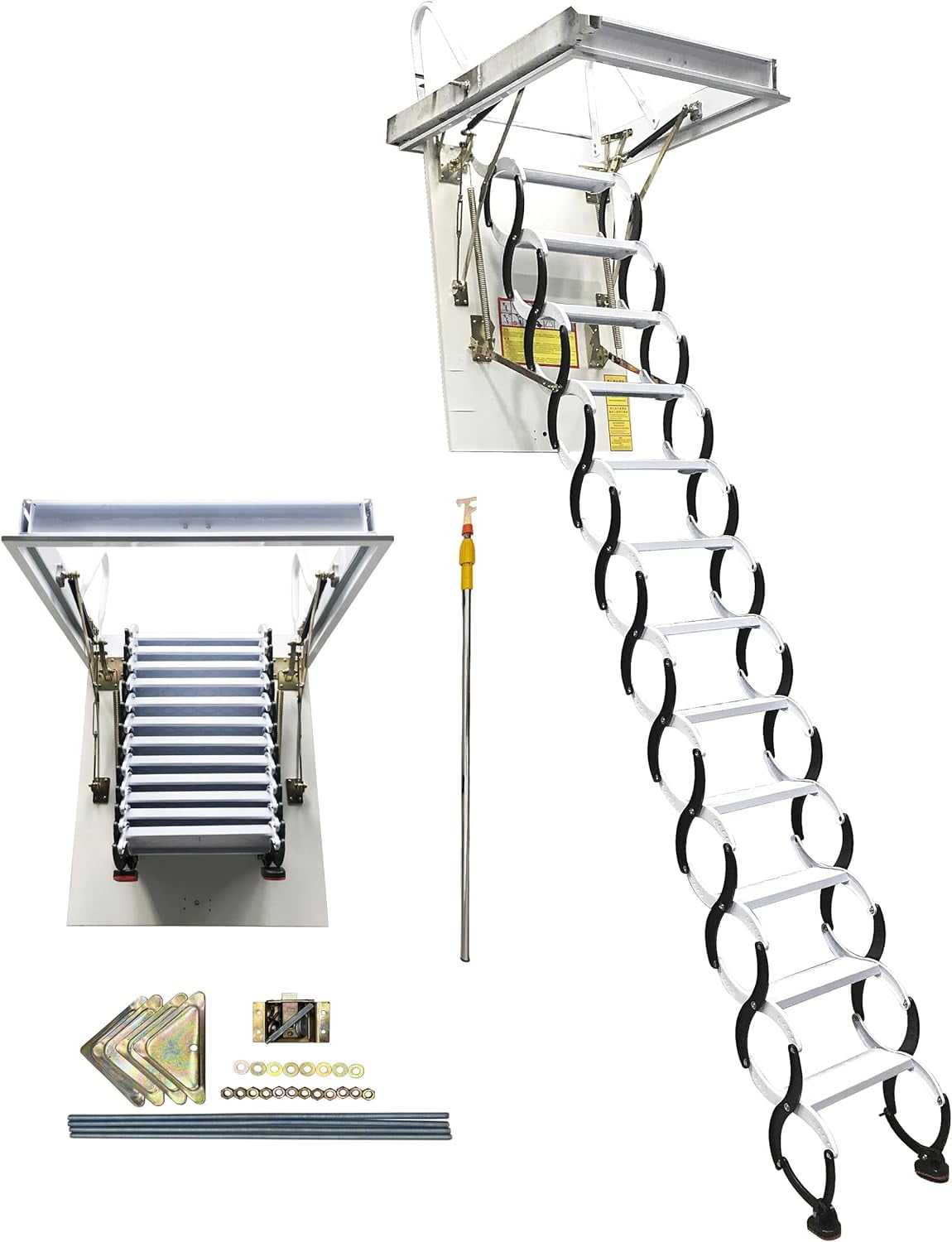PreAsion Attic Ceiling Retractable Folding Ladder Stairs 12 Steps ...