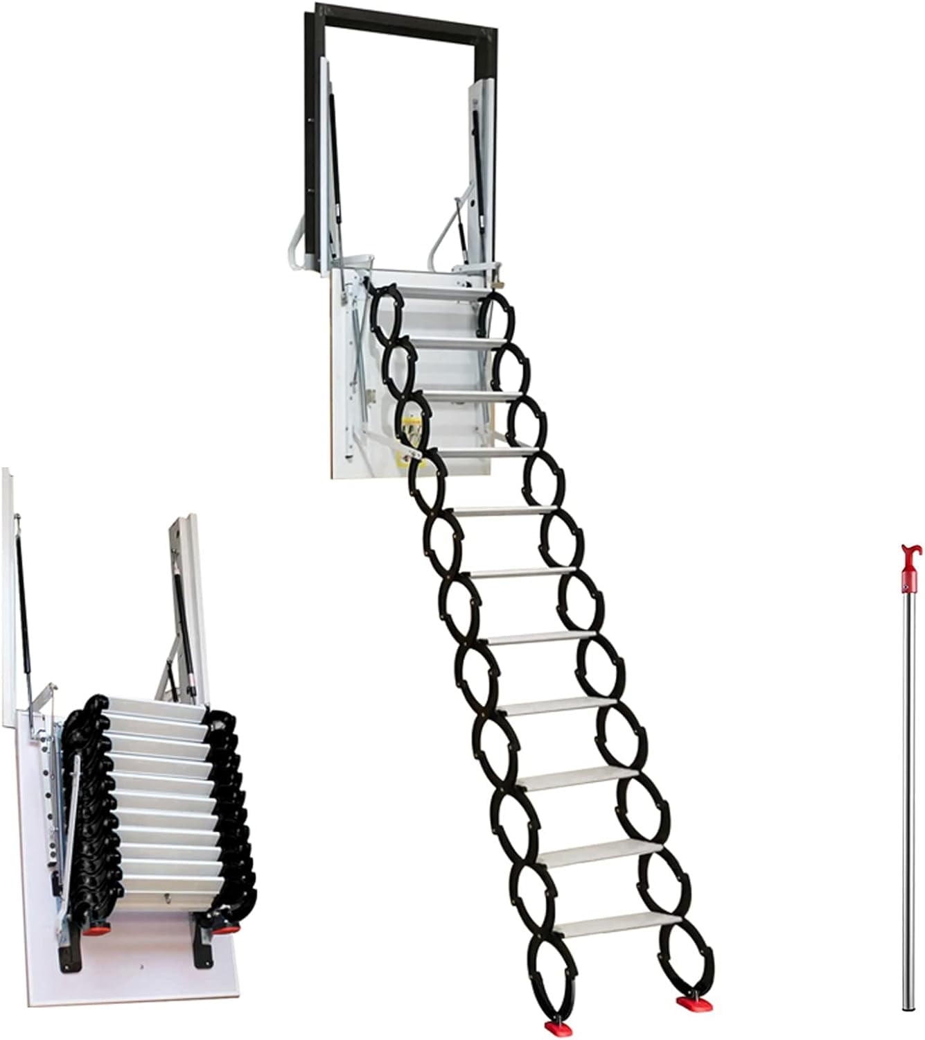 PreAsion Black Side-mounted Loft Folding Ladder Attic Stair Al Mg Alloy ...