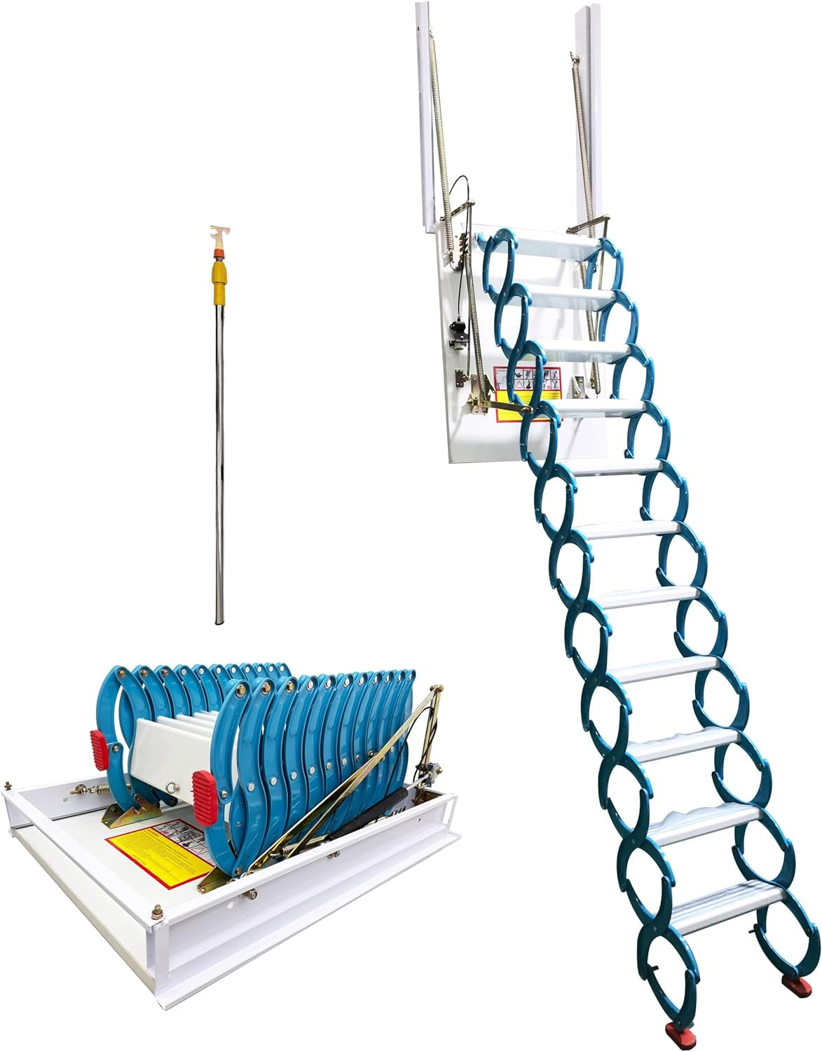 PreAsion Blue Wall-Mounted Loft Ladder Stairs, Al-Mg Alloy, Pulldown ...