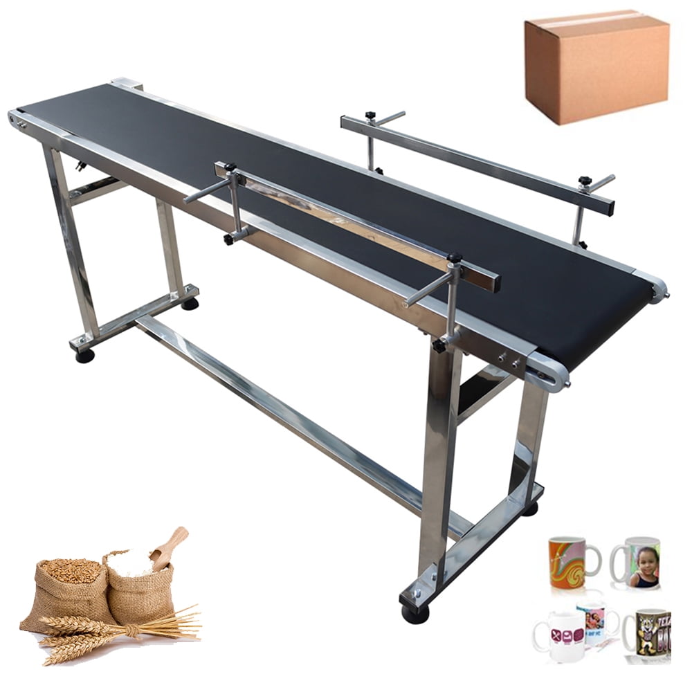 PreAsion Conveyor With Double Guardrail 70.9*11.8" Black PVC Belt ...