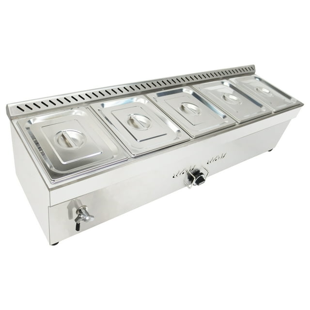 PreAsion Propane Gas Commercial Food Warmer, 5-Pan Stainless Steel Bain ...