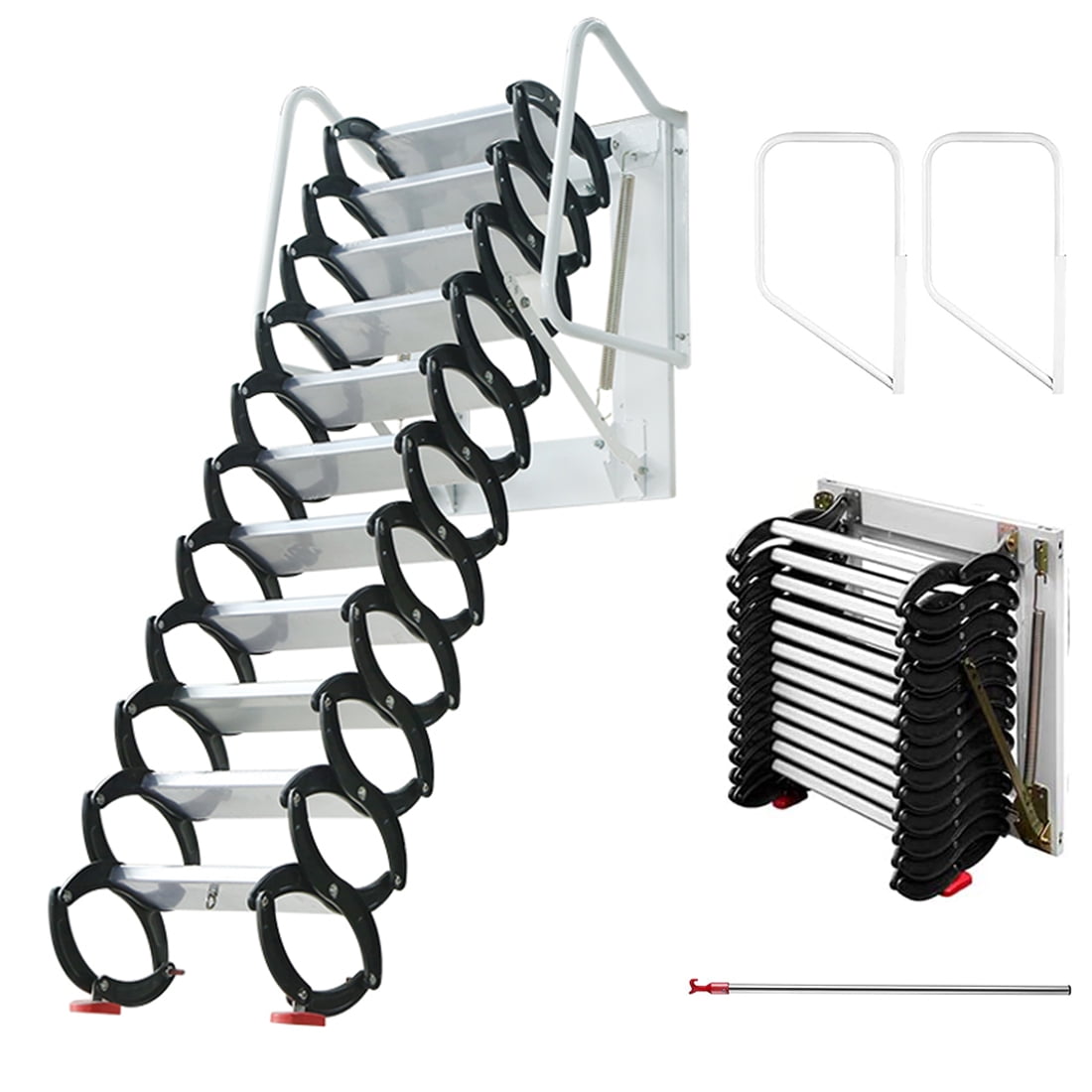 PreAsion Wall Mounted Folding Ladder Attic Extension Stairs Black-White ...