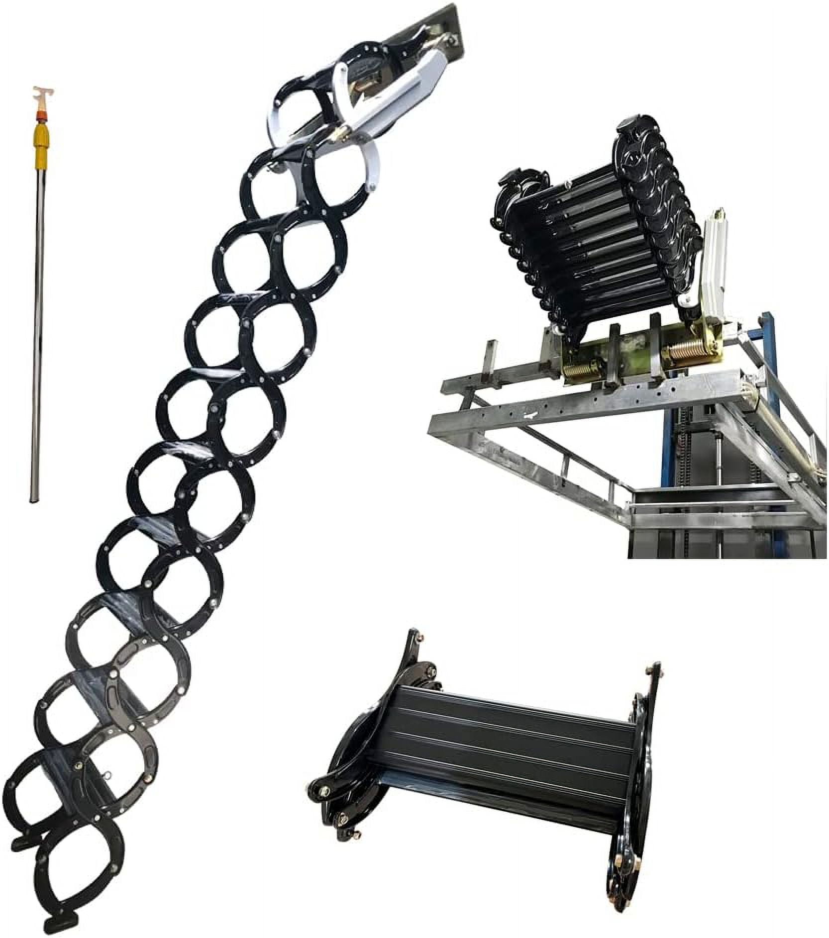 Preasion Aluminum Telescoping Loft Ladder, Wall Mounted, Black, 660LB ...