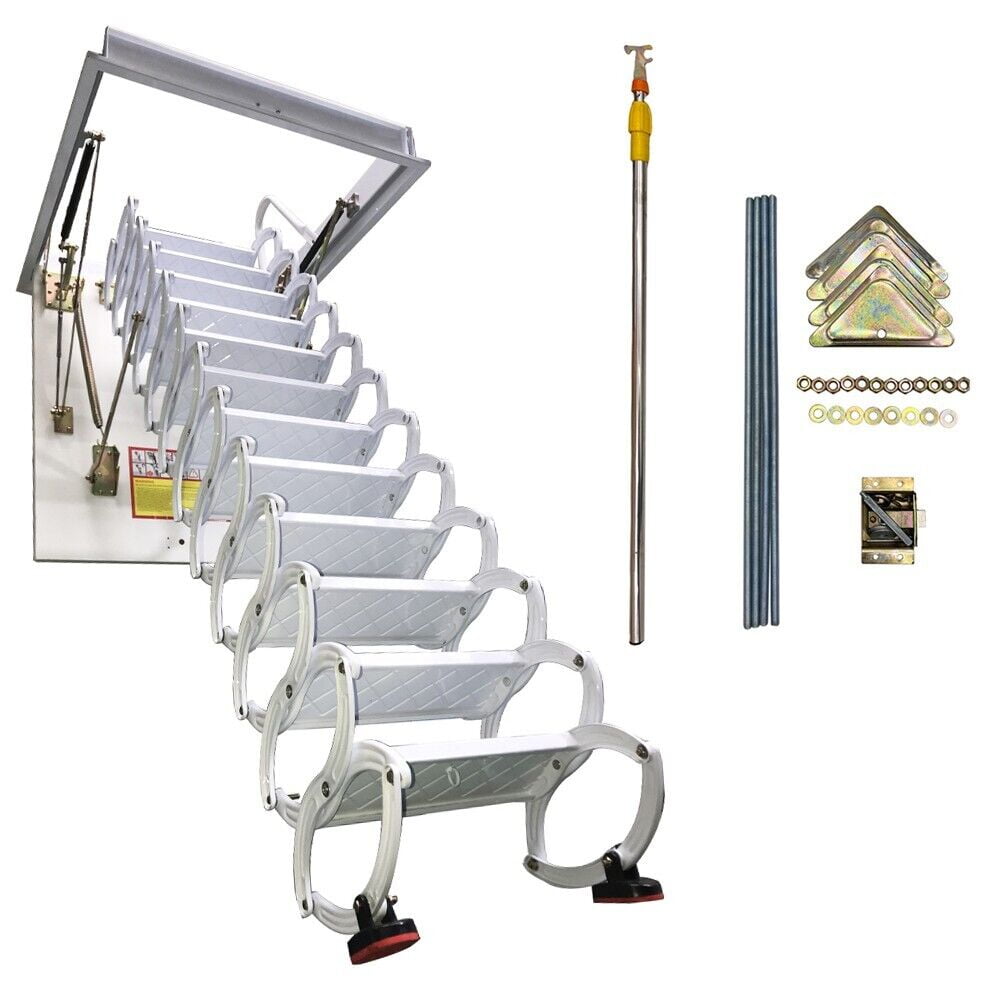 PreAsion White Attic Pull Down Ceiling Ladder Stairs 12-step Home Loft ...