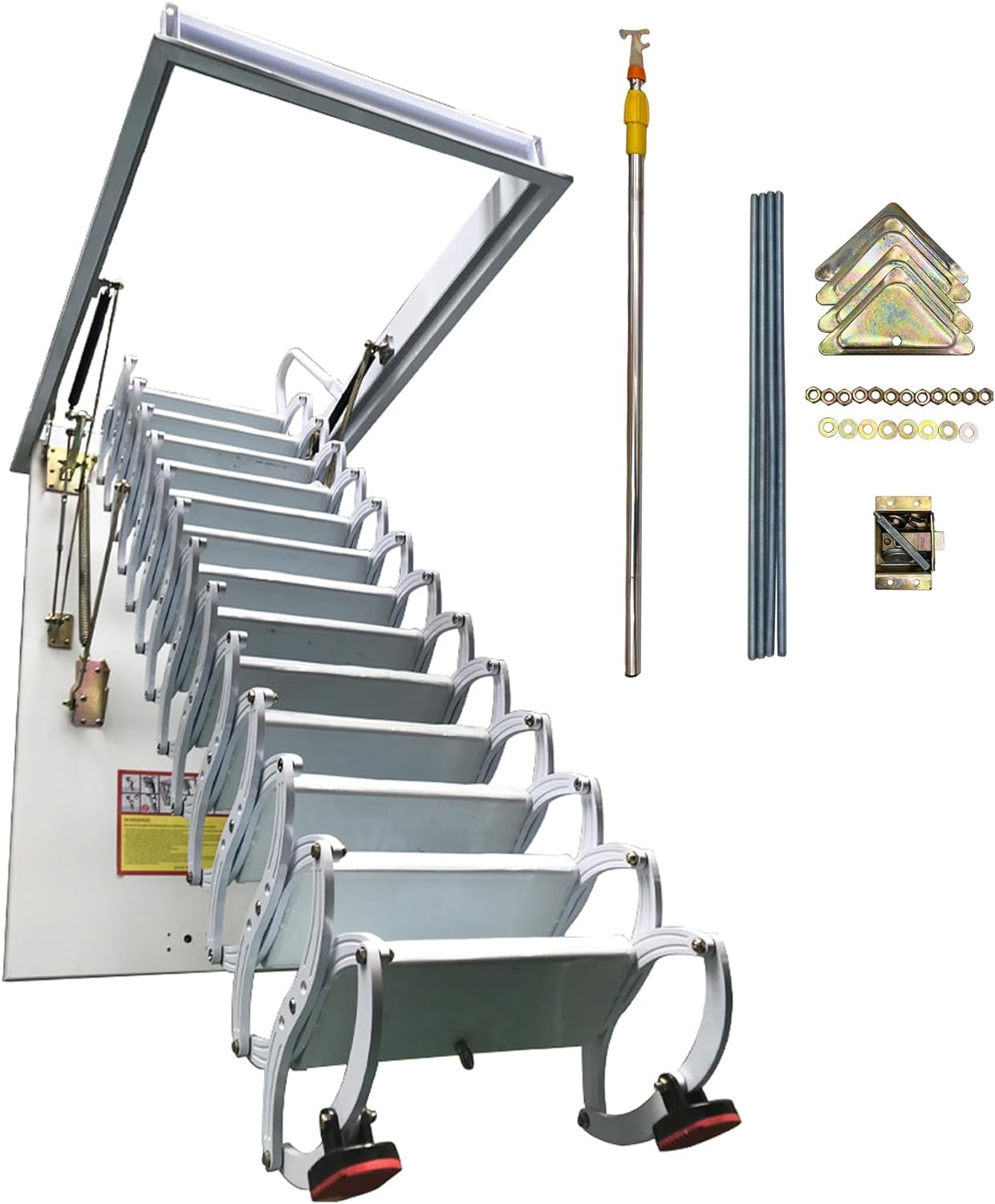 PreAsion White Attic Pull Down Ceiling Ladder Stairs Folding Ladder ...