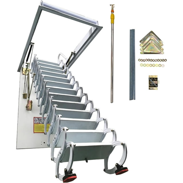 PreAsion White Attic Pull Down Ceiling Ladder Stairs Folding Ladder ...