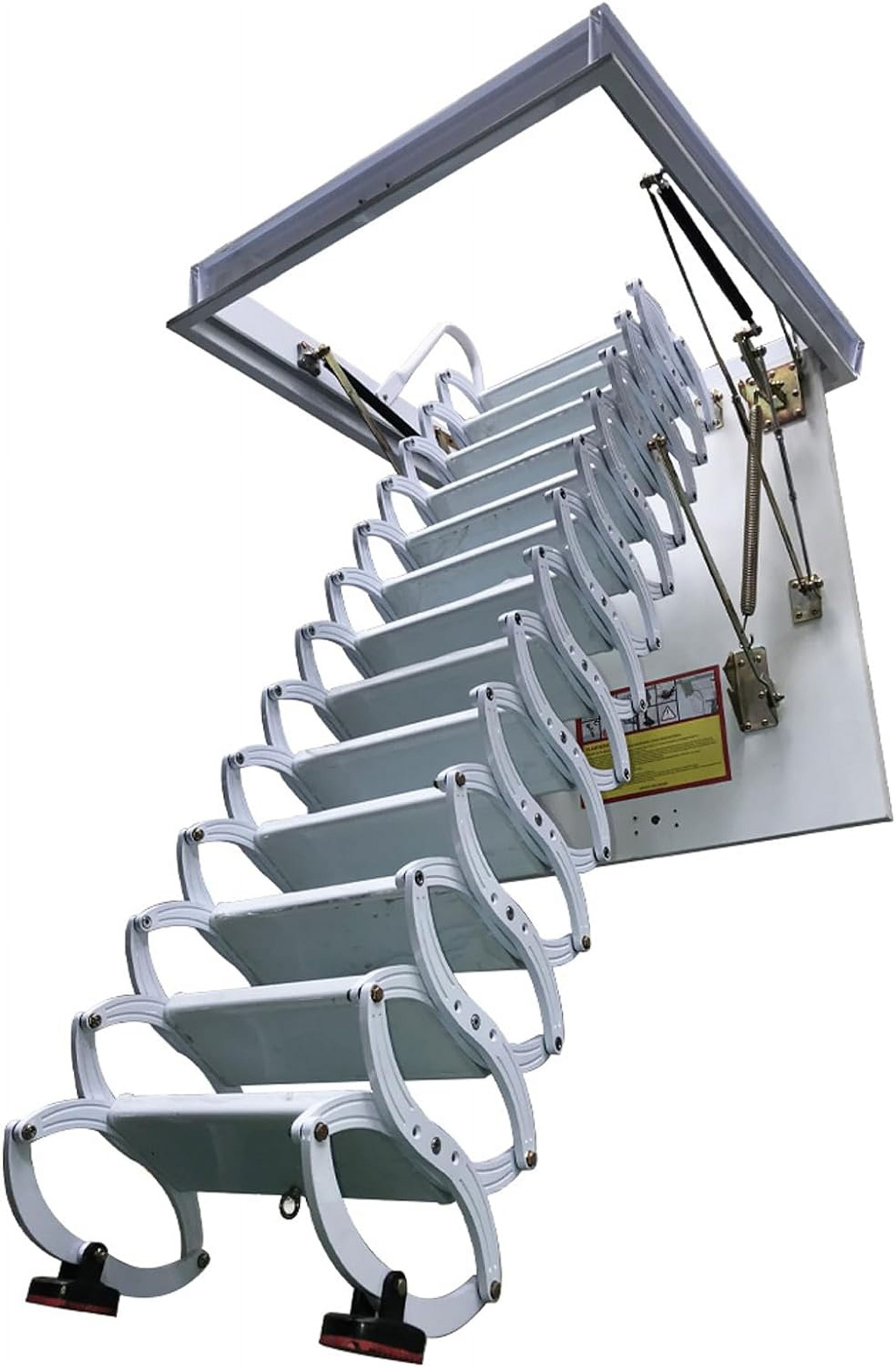 PreAsion White Attic Pull Down Ceiling Ladder Stairs Ti-Mg Alloy ...