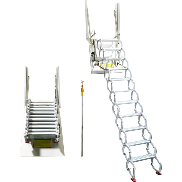 PreAsion White Side-mounted Loft Wall Ladder Stairs Concealed Attic ...