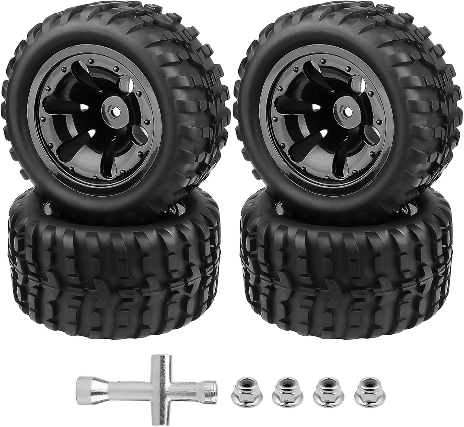 PreGlued 12mm Hex 1/10 Scale RC Truck Tires and Wheels Compatible with ...