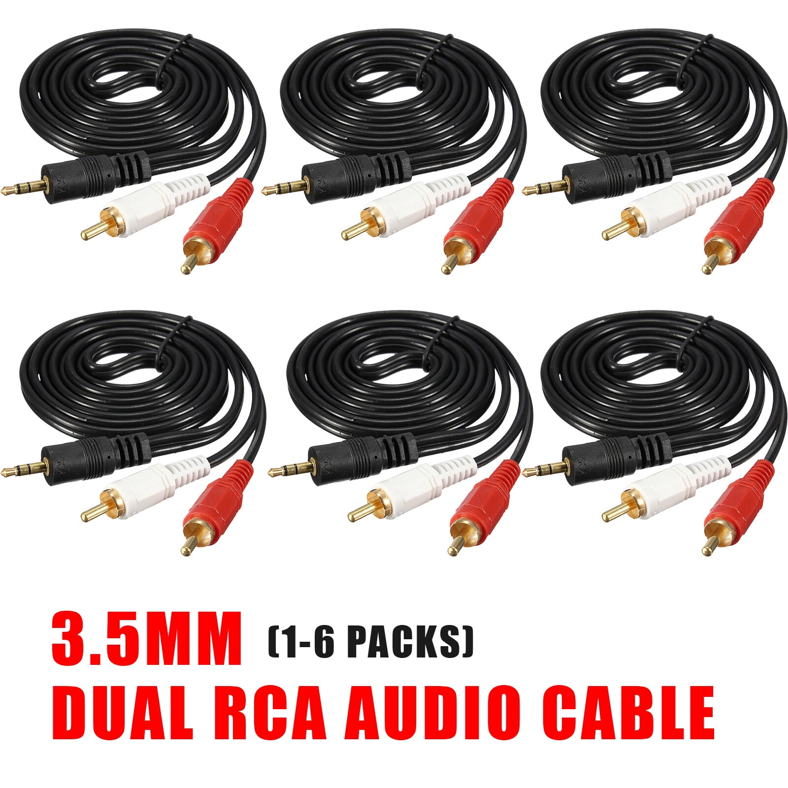 PrePat 1-6 PCS 3.5MM to RCA Audio Cable 2RCA to AUX Cord 2-RCA to 3.5mm ...