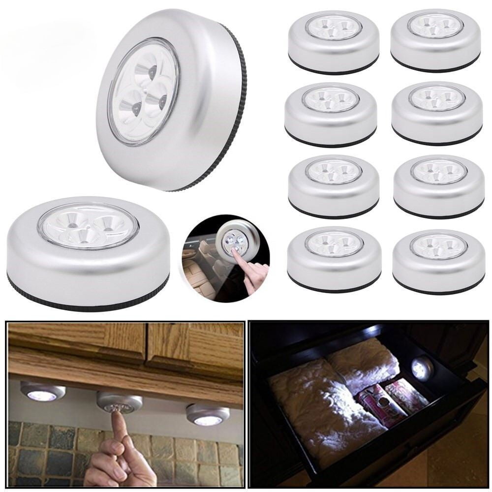 PrePat 10Pcs 3 LED Touch Push On/Off Light Self-Stick On Click Battery ...