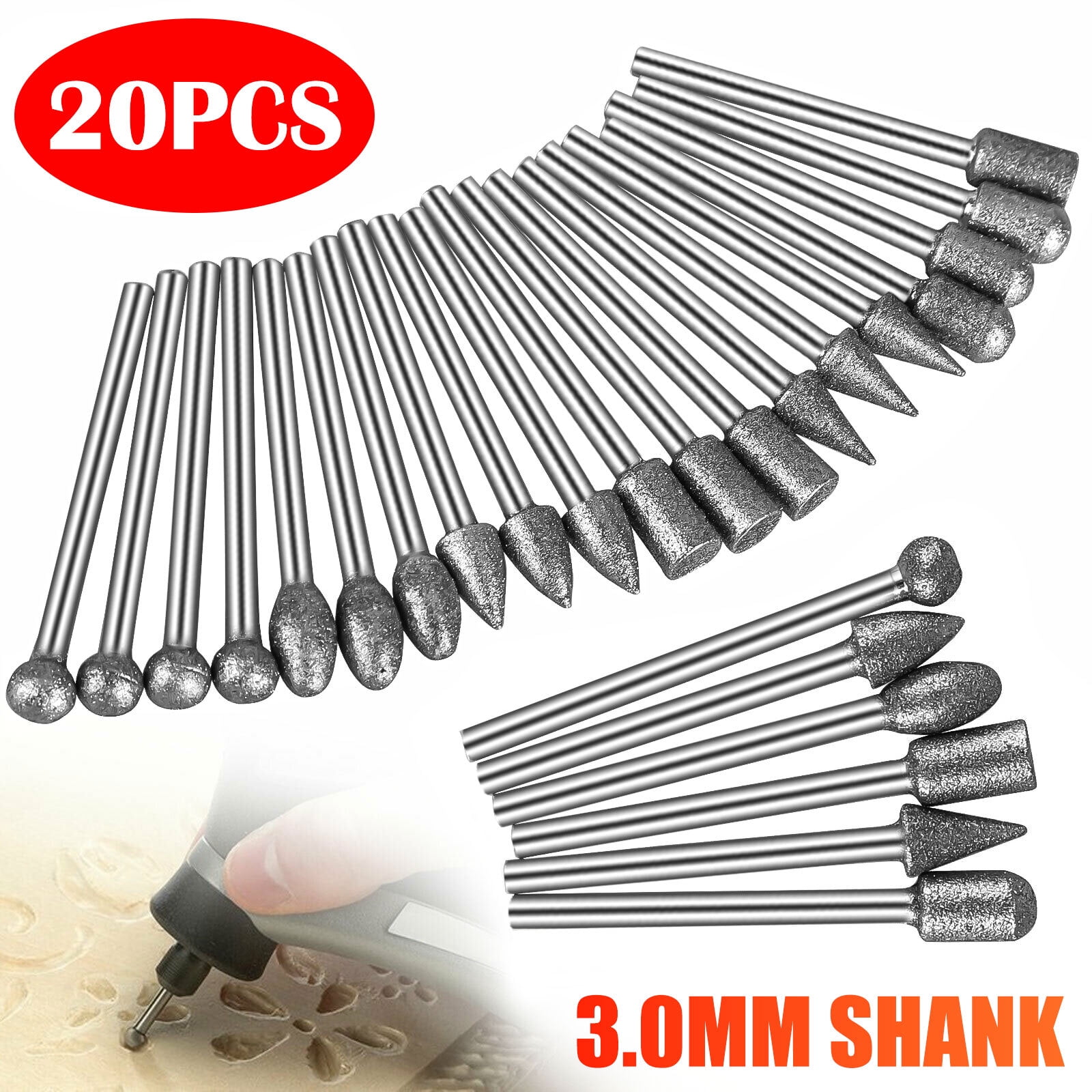 PrePat 20pcs Diamond Burr Set Drill Bits Mini Drill For Dremel Rotary ...