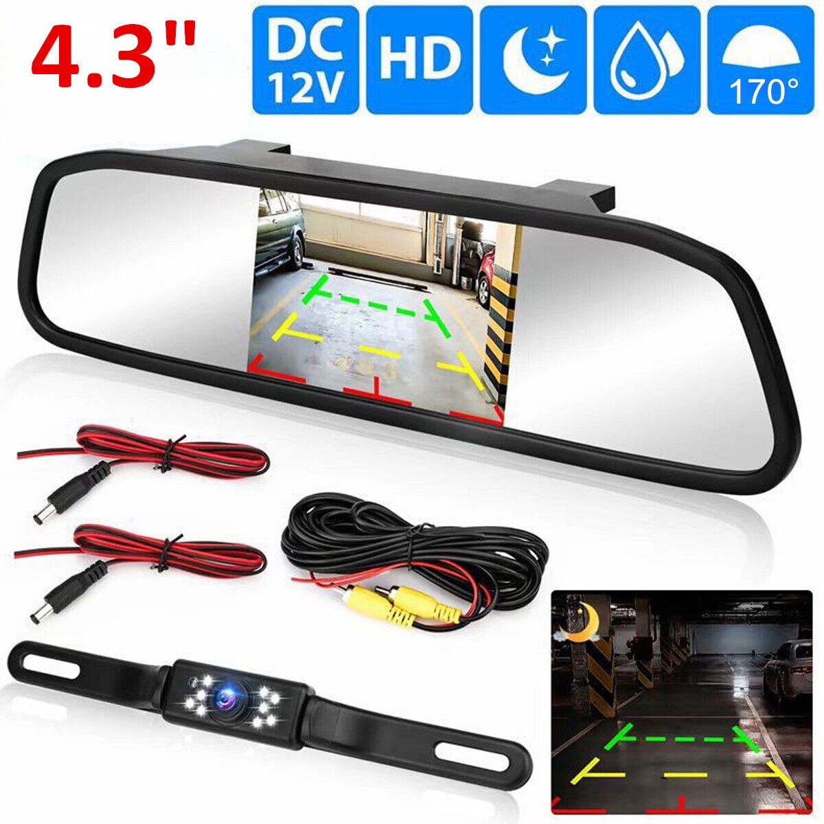 PrePat 4.3" Backup Camera Mirror Car Rear View Reverse Night Vision ...