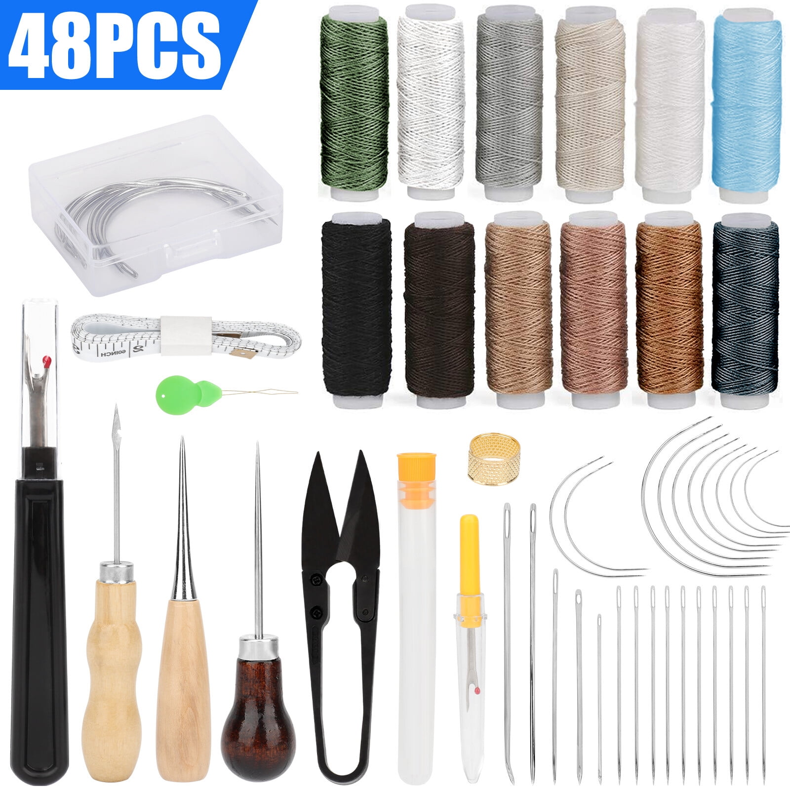 PrePat 48 Pcs Sewing Kit Awl Leather Hand Stitcher Repair Set Heavy ...