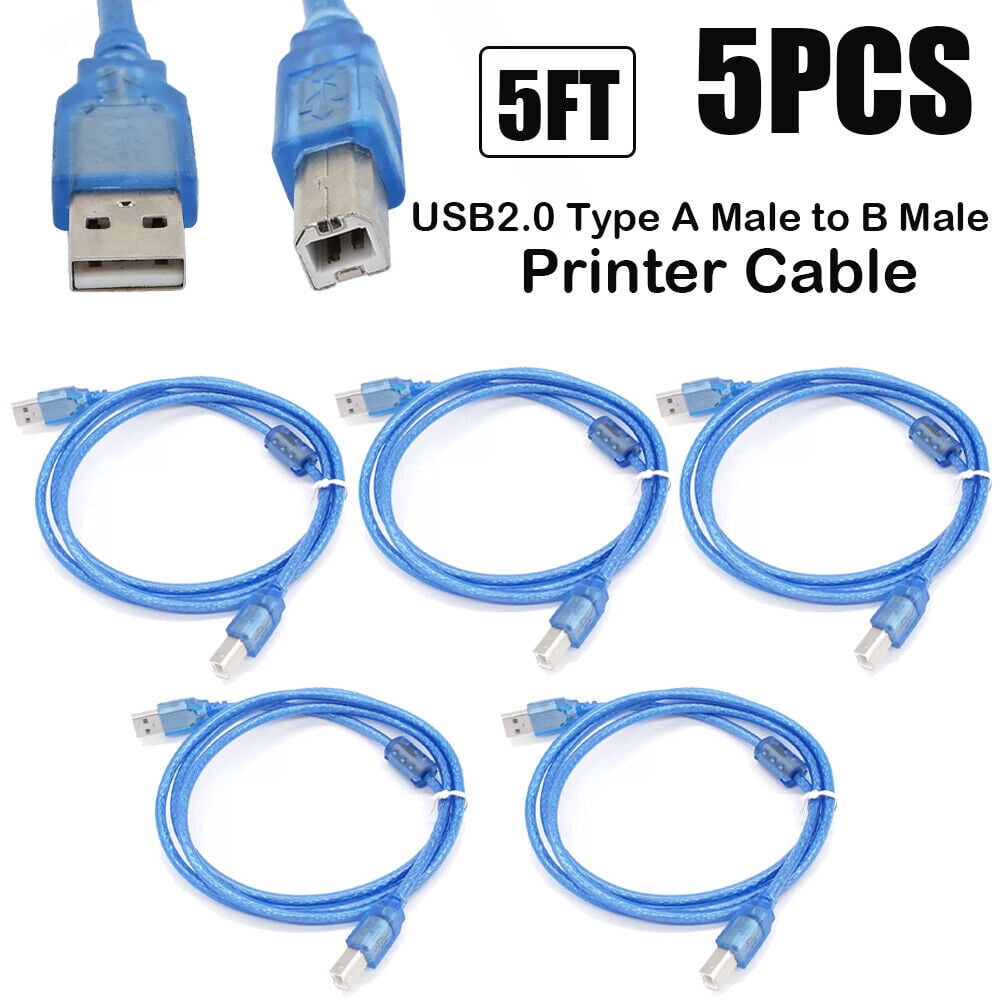 PrePat 5pc USB A to B 2.0 Printer Cable For Dell HP Brother Canon Epson ...