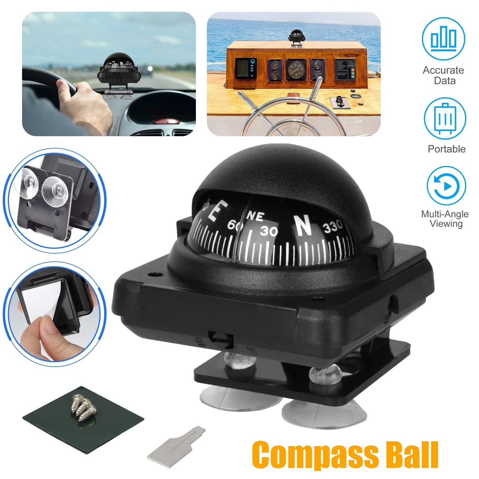 PrePat Adjustable Car Vehicle Dashboard Navigation Compass Ball for ...