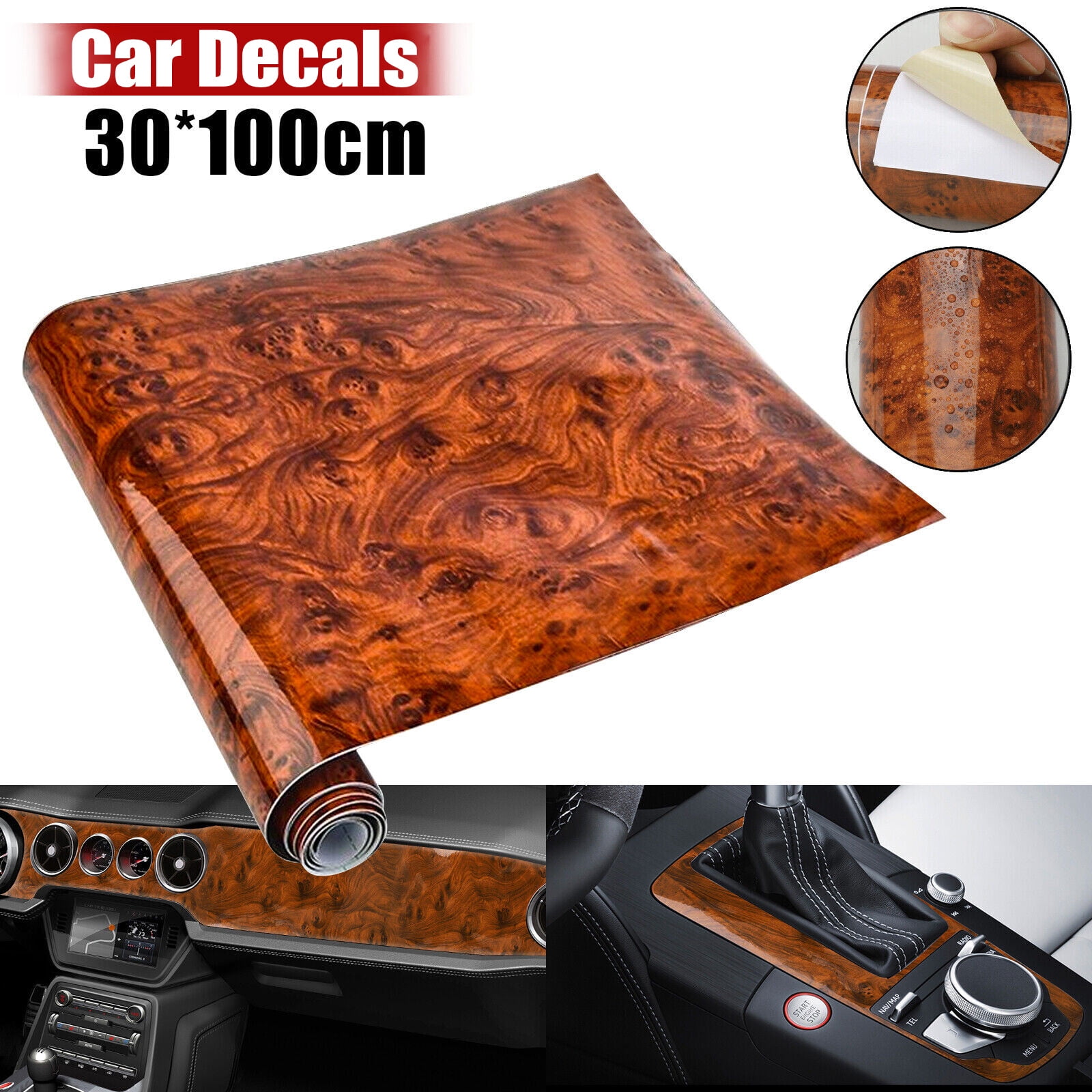 PrePat Car Interior Wood Grain Textured Glossy Vinyl Wrap Sticker DIY ...