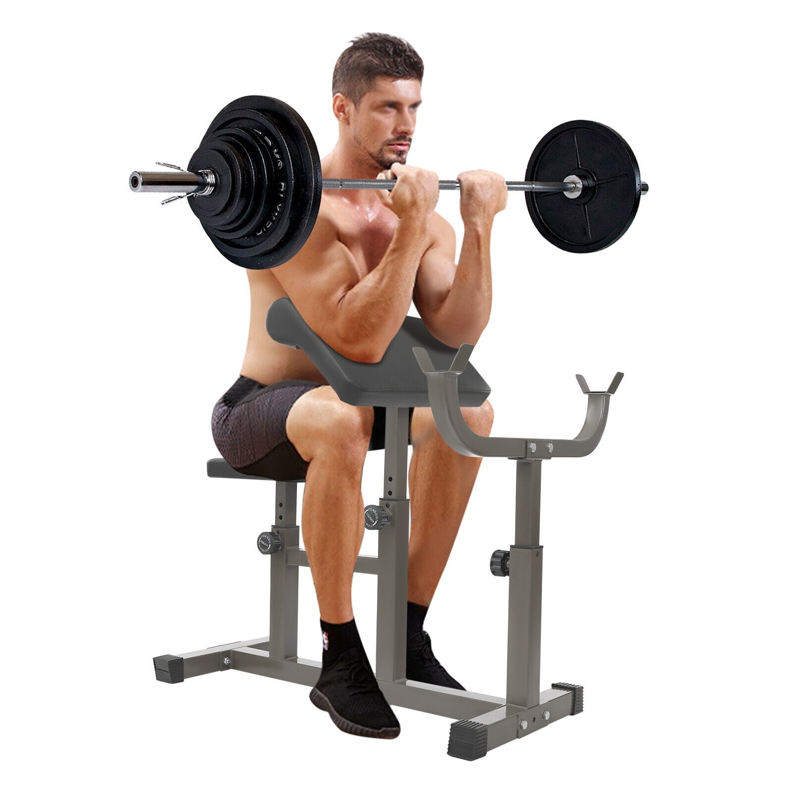 Preacher Curl Bench, Strength Training Bench with 4 PVC Foot Pads,Floor Standing Biceps Bench ...