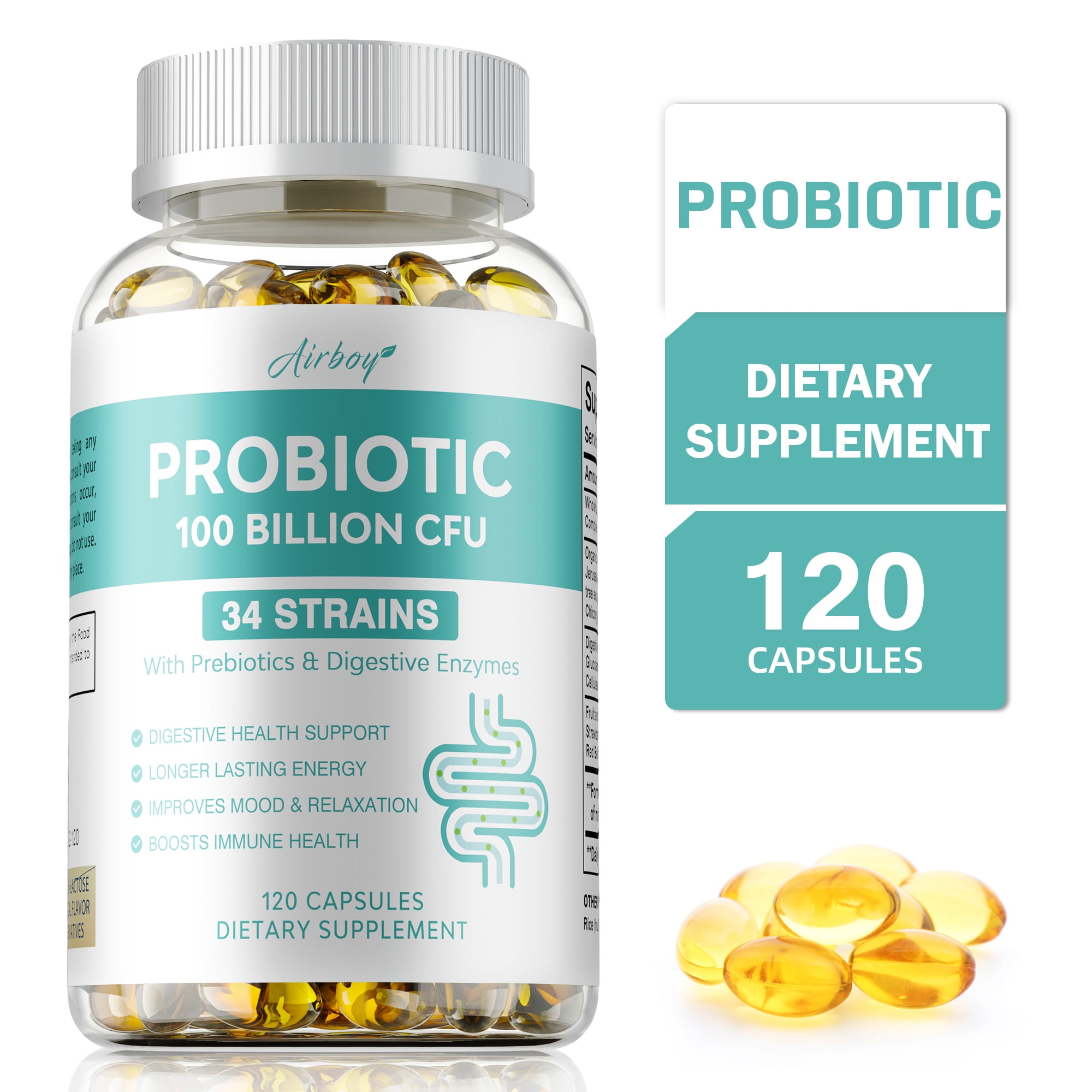 Prebiotic 100 Billion CFU - with Prebiotics, Digestive Enzymes ...