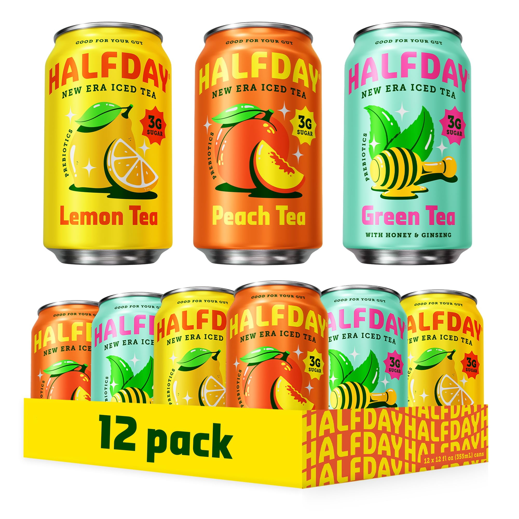 Prebiotic Iced Tea Lemon, Peach & Green Tea Variety Pack, Supports ...